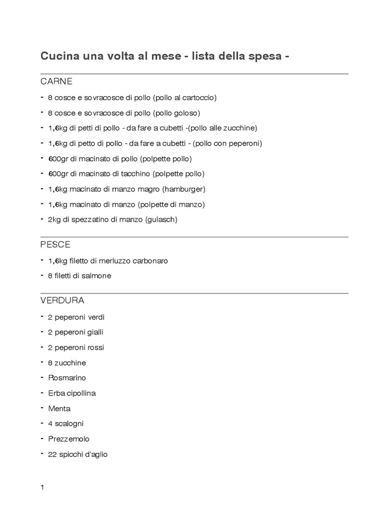 Cucina Una Volta Al Mese - La Lista Della Spesa | PDF