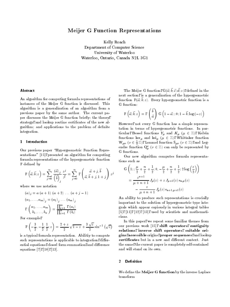 K. Roach, "Meijer-G Function Representations," | PDF | Integral | Mathematical Analysis