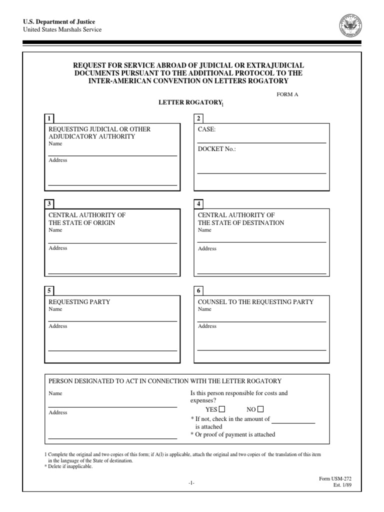 USM Form 272 and 272A | Service Of Process | Pleading