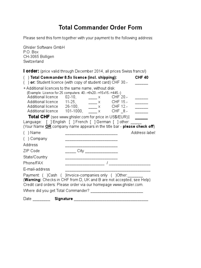 Total Commander License Order Form | PDF | Computers