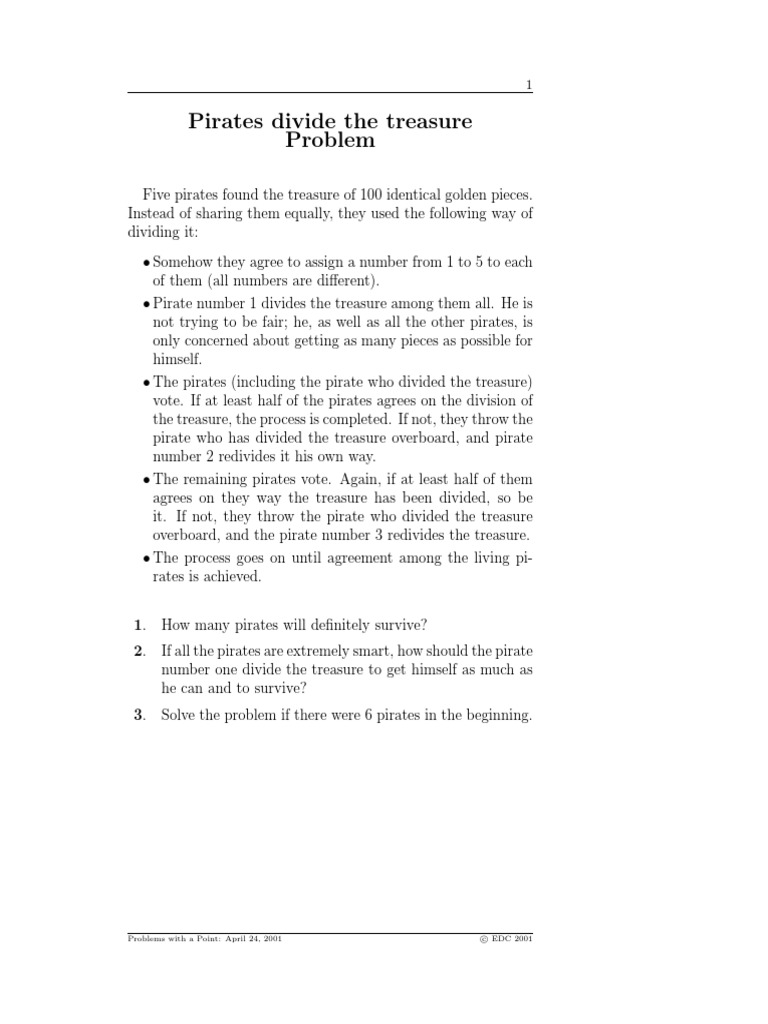 20 Pirates Divide The Treasure Problem - NsPirates | PDF | Teaching ...