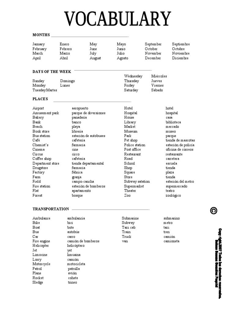 English Basic Vocabulary | PDF