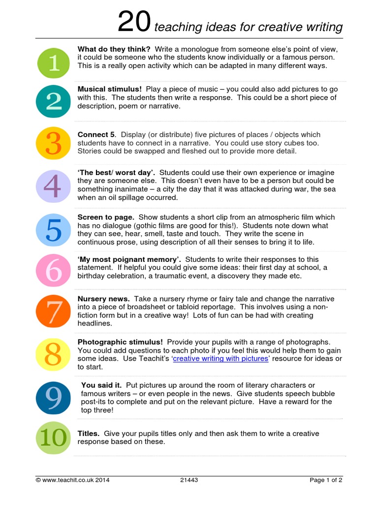 20 Ideas To Creative Writing | PDF | Writers | Narrative