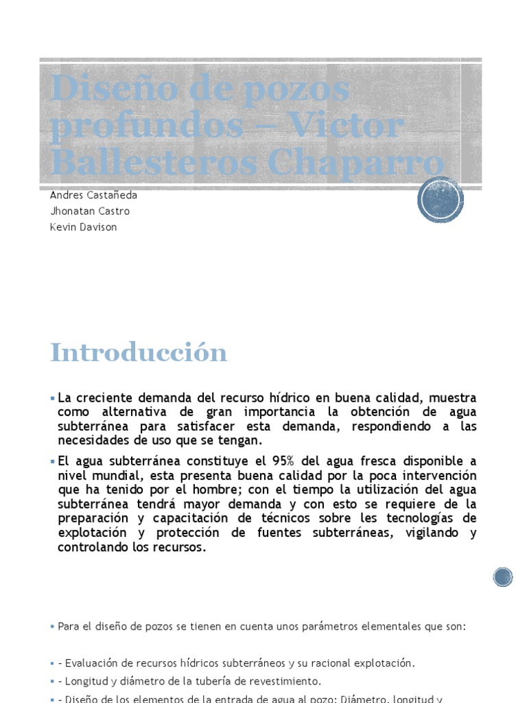 Diseño de Pozos Profundos - Victor Ballesteros Chaparro | PDF | Agua ...