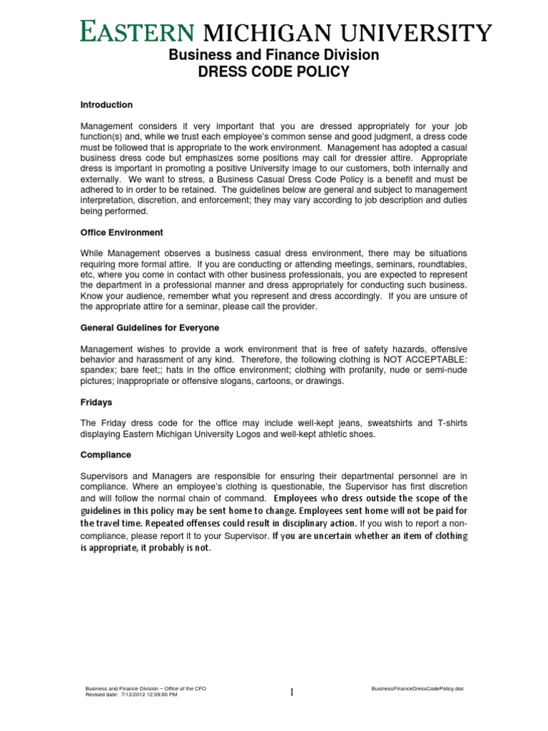 Business Finance Dress Code Policy | PDF | Sweater | Clothing