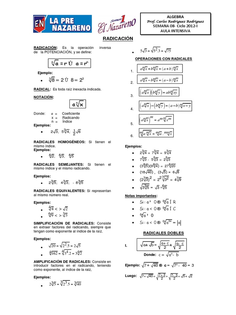 Formulario de Radicación | Fracción (Matemáticas) | Exponenciación