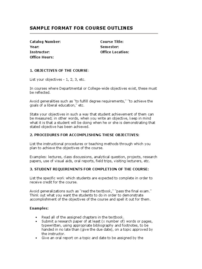 Sample Format For Course Outline | PDF | Textbook | Test (Assessment)