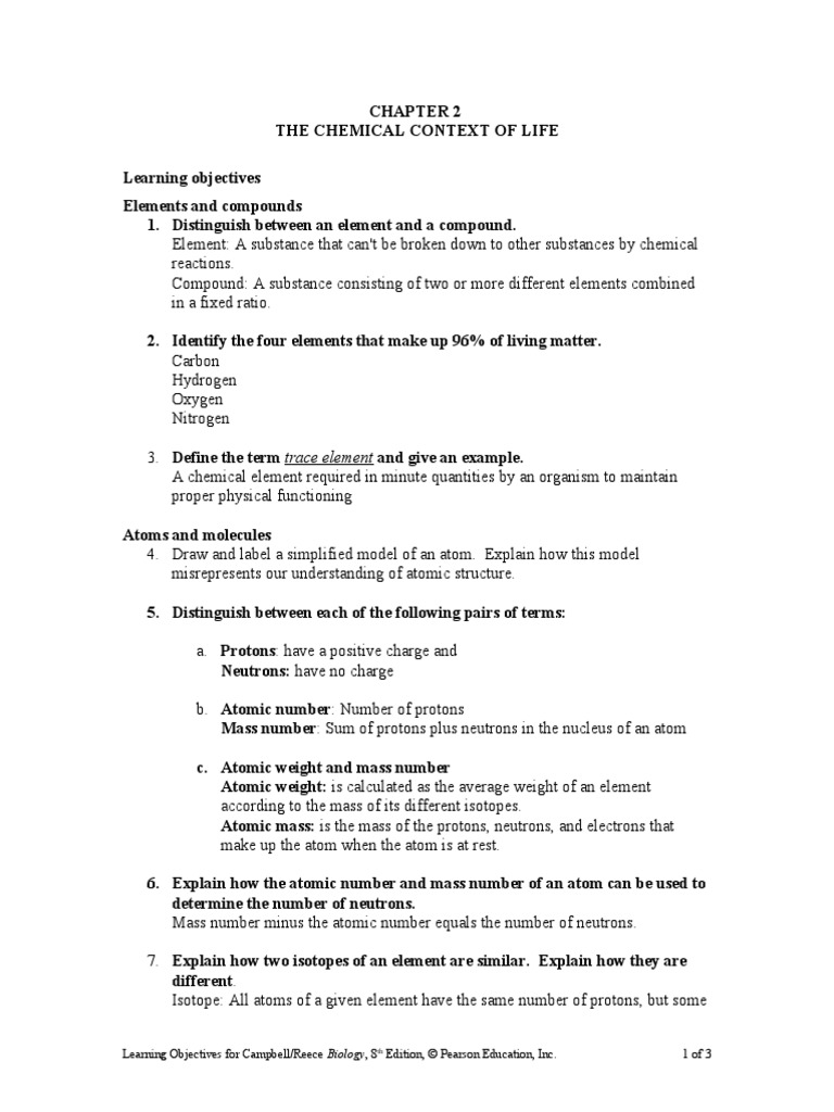 Chapter 2 Learning - Objectives | PDF | Atoms | Chemical Elements