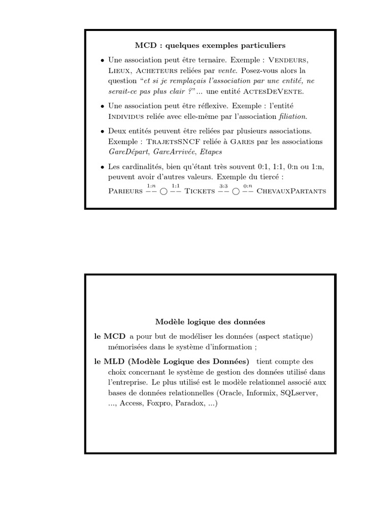 exemples sur MLD et MCD | Gestion informatique | Informatique