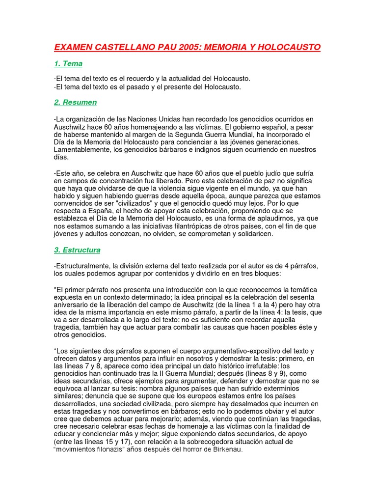 Examen Castellano Pau 2005 | PDF | El Holocausto | Genocidios