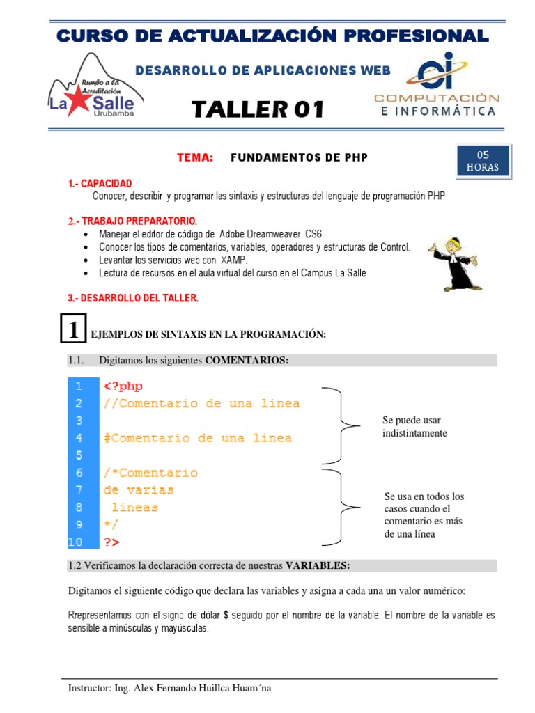 Taller 01 - Fundamentos de PHP PDF | PDF | Algoritmos | Lenguaje de programación