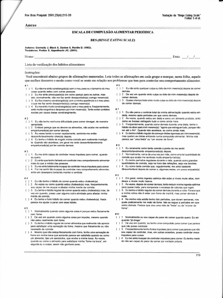 Escala Compulsao Alimentar | PDF | Culináriar | Culinária