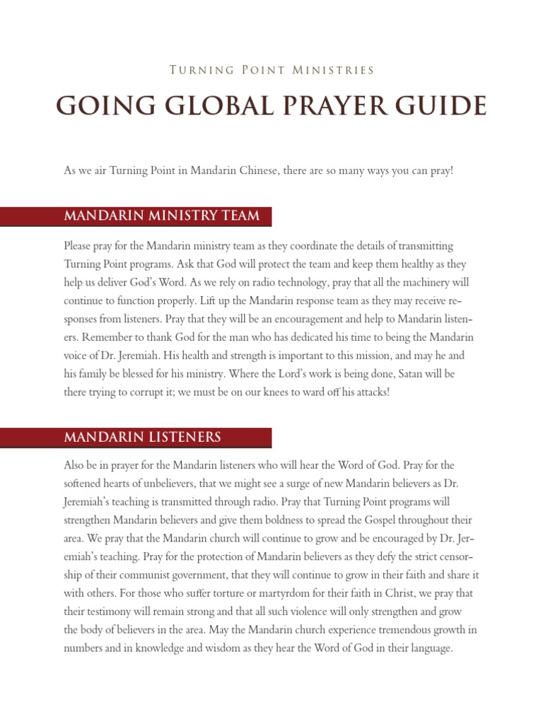 Going Global Prayer Guide: Mandarin Ministry Team | PDF | Middle East ...