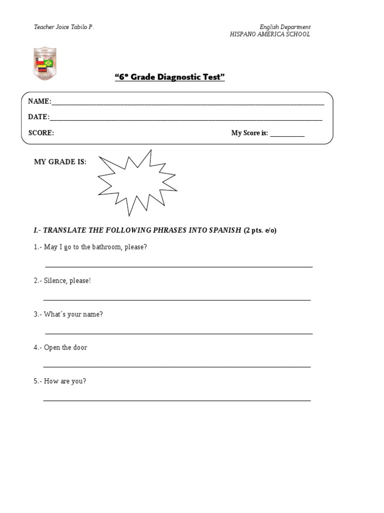6th Grade English-Spanish Test | PDF