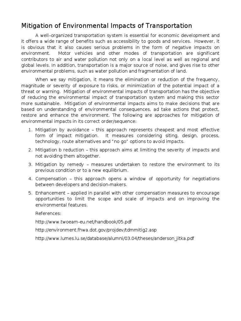 Mitigation of Environmental Impacts of Transportation | Climate Change ...