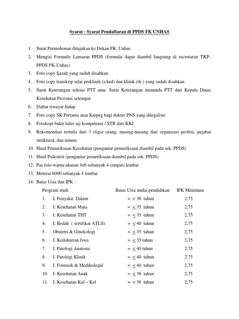 Syarat Pendaftaran PPDS Di FK UNHAS | PDF