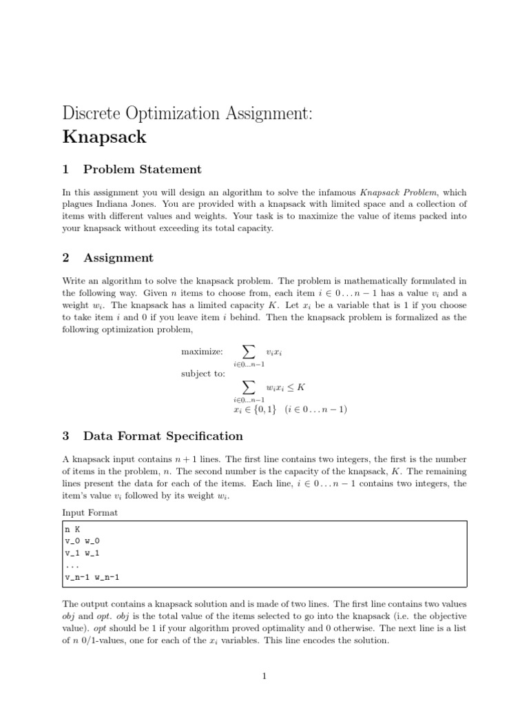 Knapsack Problem Handout | PDF | Mathematical Optimization | Algorithms ... Knapsack Problem Handout | PDF | Mathematical Optimization | Algorithms ...