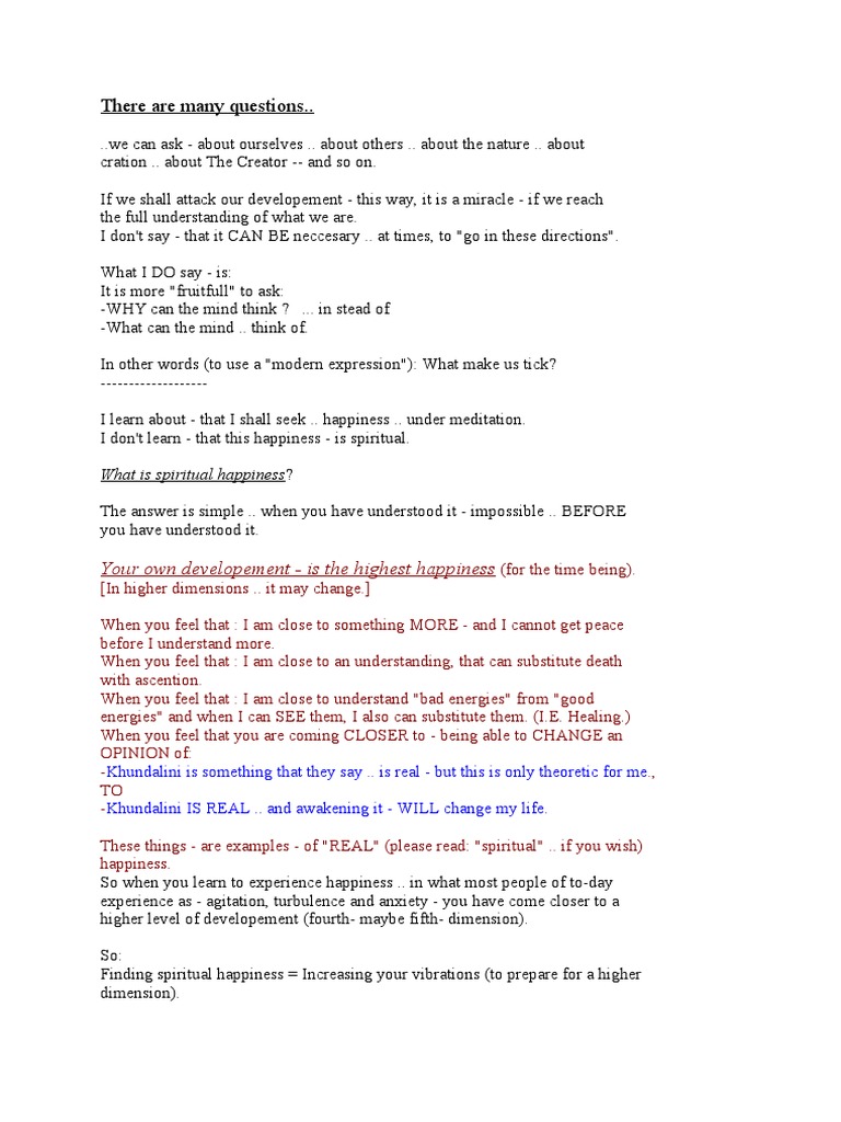 There Are Many Questions | PDF | Spirituality | Happiness