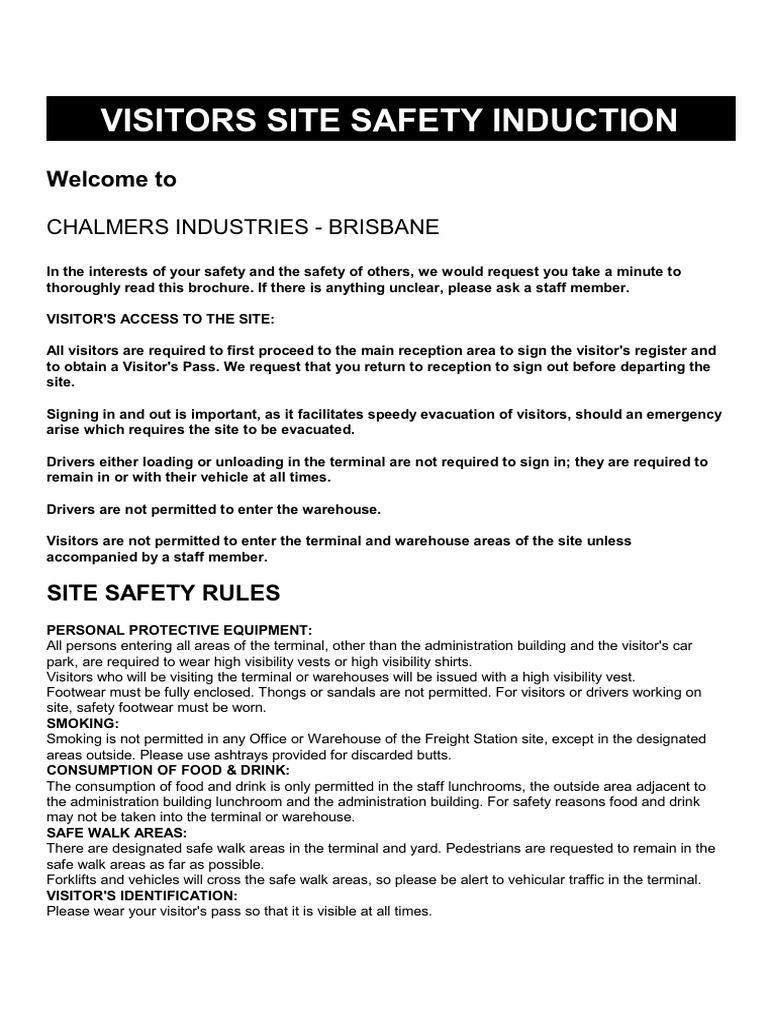 Visitors Site Safety Induction Bris1 | Forklift | Traffic