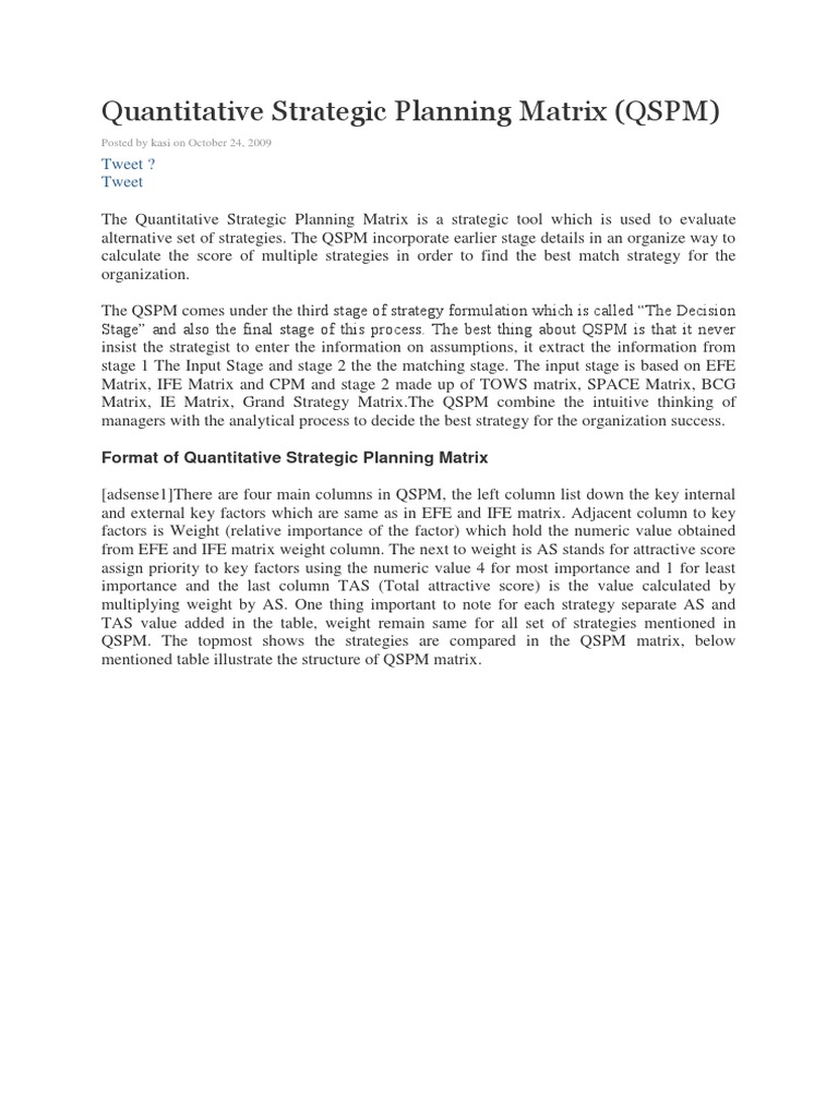 Quantitative Strategic Planning Matrix | Download Free PDF | Strategic ...