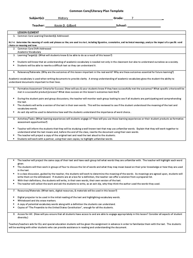 Academic Vocabulary Lesson Plan | PDF | Common Core State Standards ...