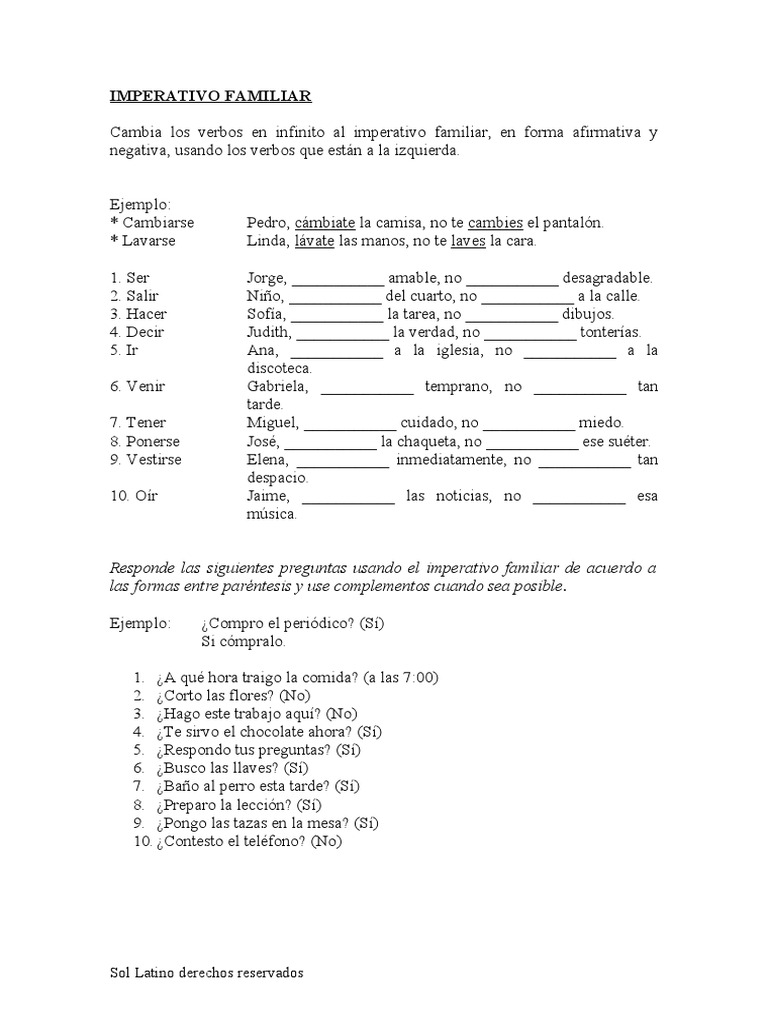 Práctica de Imperativo Familiar | PDF | Artes del Lenguaje y Comunicación