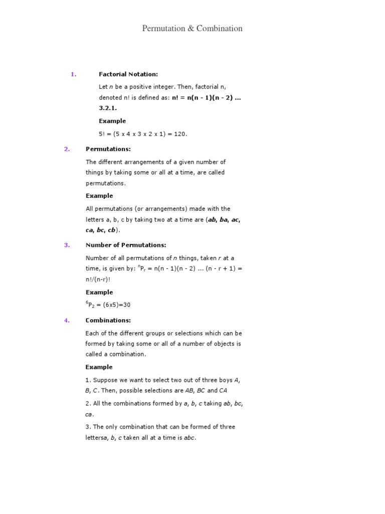 Permutation And Combination Pdf Permutation Combinatorics