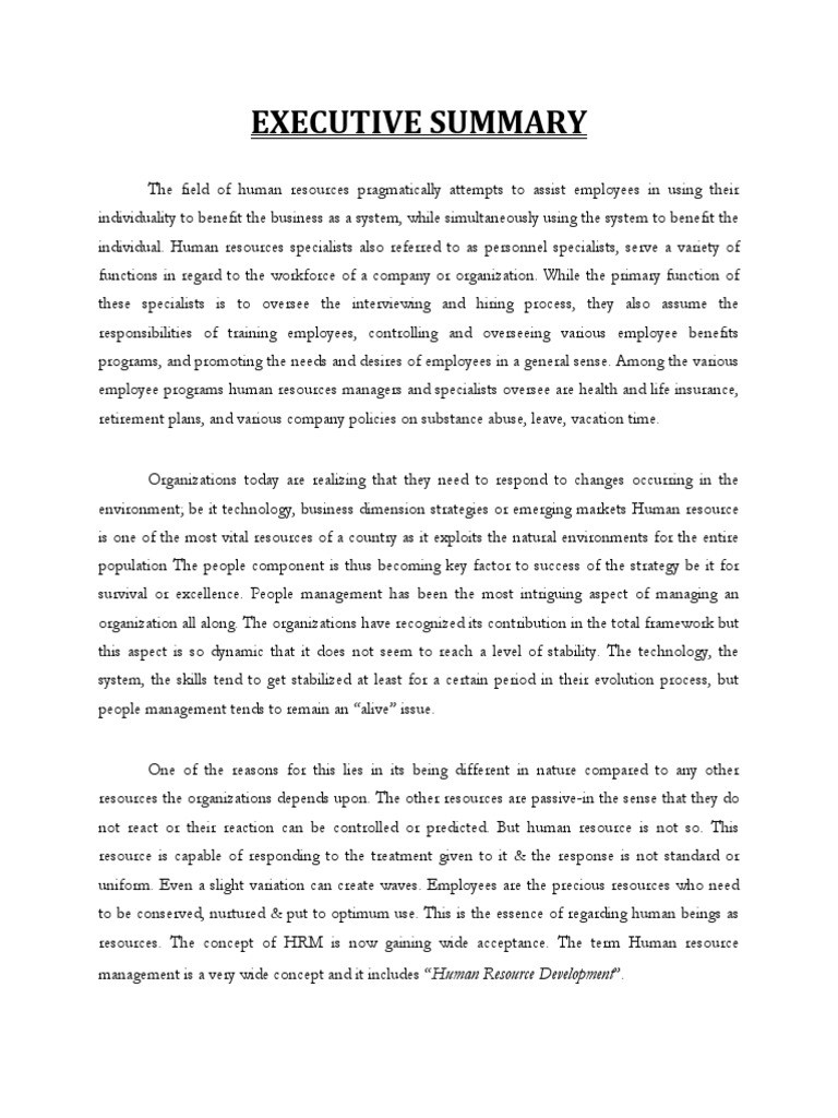Executive Summary | PDF | Human Resources | Employment
