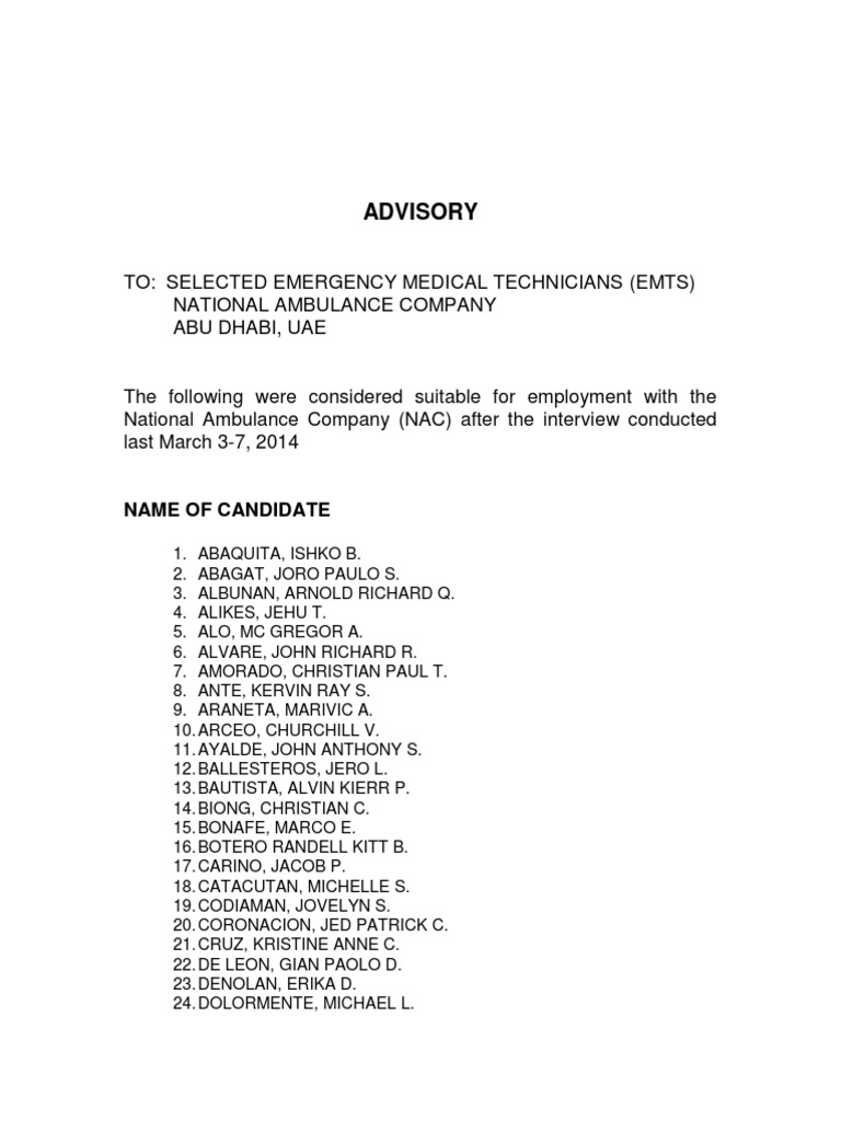 POEA Emt Advisory (March 2014) | PDF | Public Safety | Emergency Services