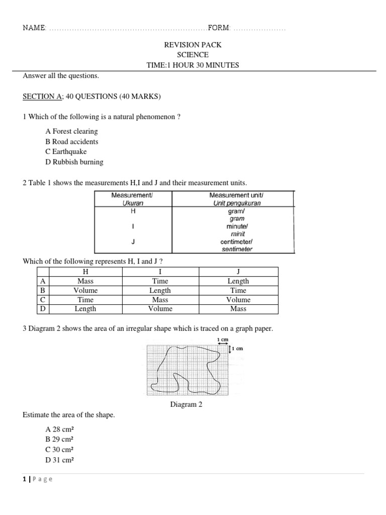 Revision Pack Science Form 1 + Form 2 | PDF | Taste | Senses