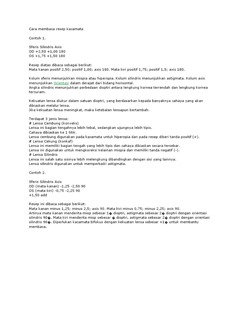 Contoh Resep Kacamata Silinder