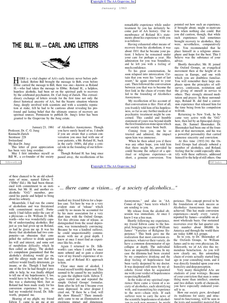 The Bill W Carl Jung Letters Jan 1963 | Carl Jung | Bill W.