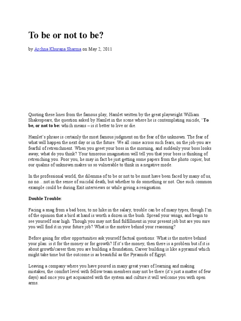 To Be or Not To Be | PDF