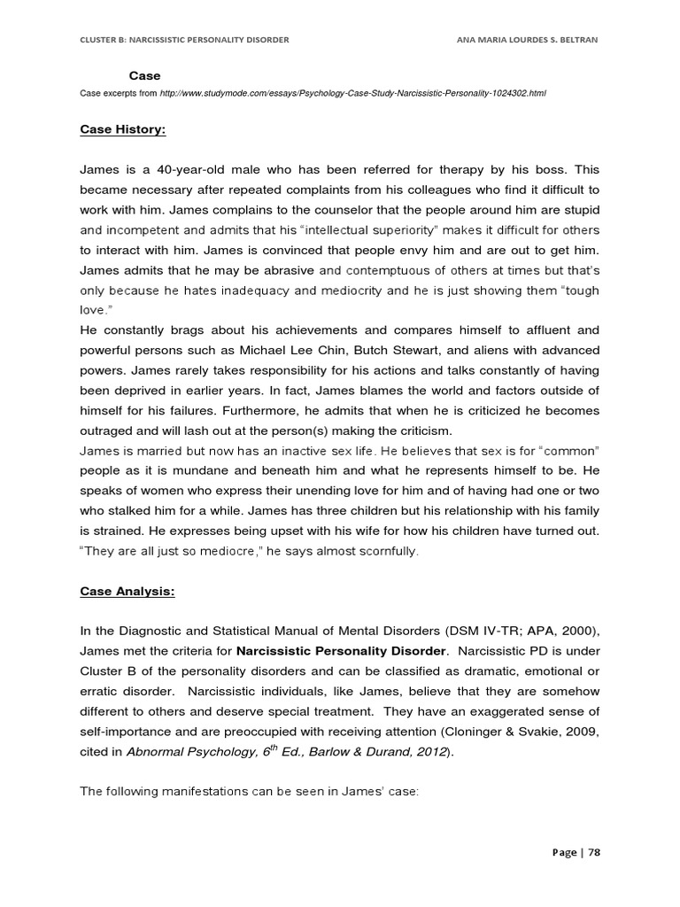 Case Study: Narcissistic Personality Disorder | PDF | Narcissism ...