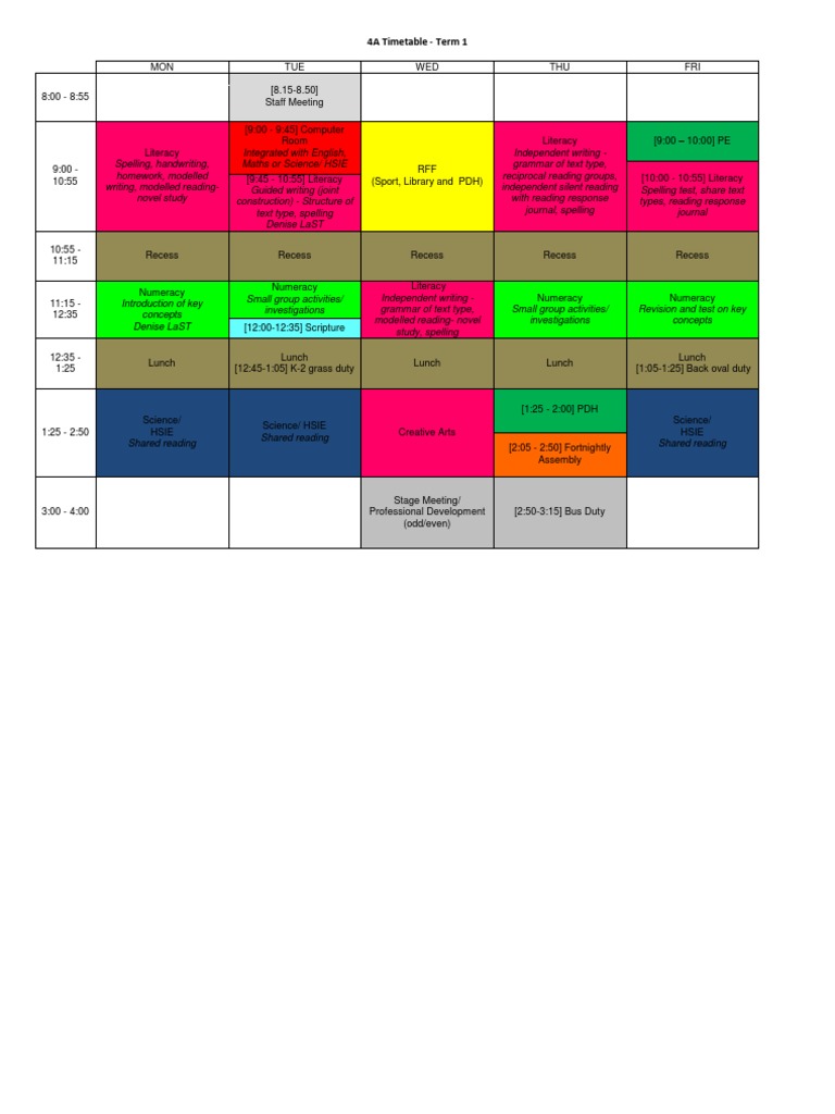 4a Timetable | PDF | Language Arts & Discipline