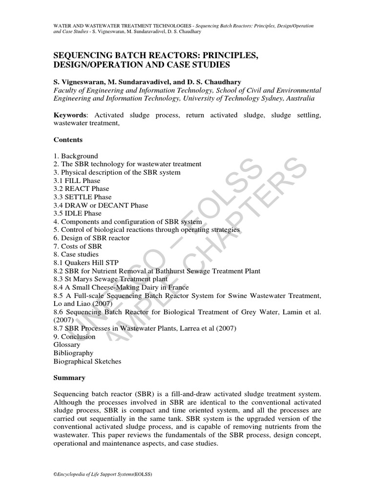 SBR Principle - Design | PDF | Sewage Treatment | Environmental Engineering