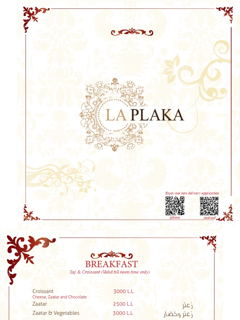 La Plaka Menu | PDF | Tomato Sauce | Salad