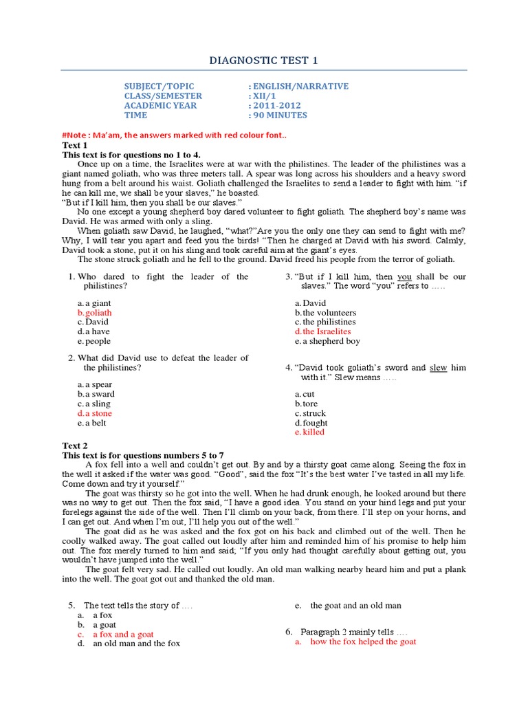 Diagnostic Test 1 | PDF | Goliath | David
