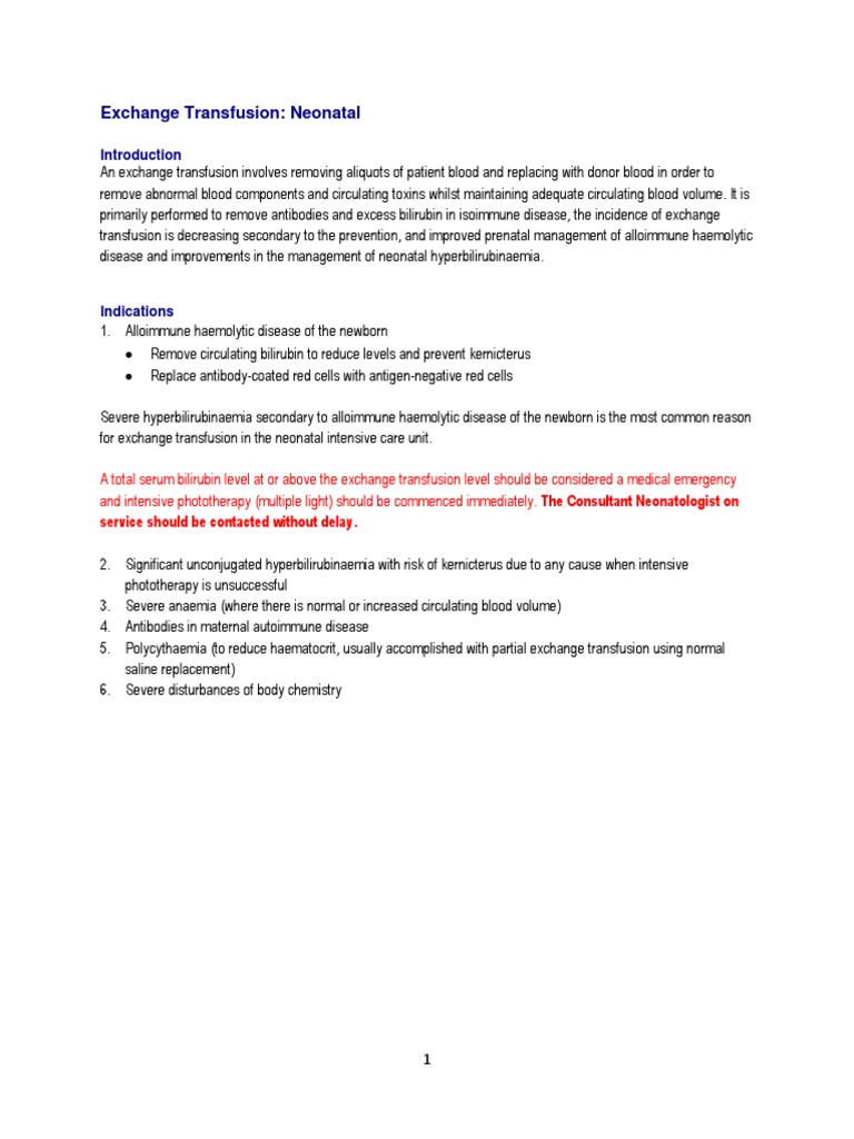 Exchange Transfusion | PDF