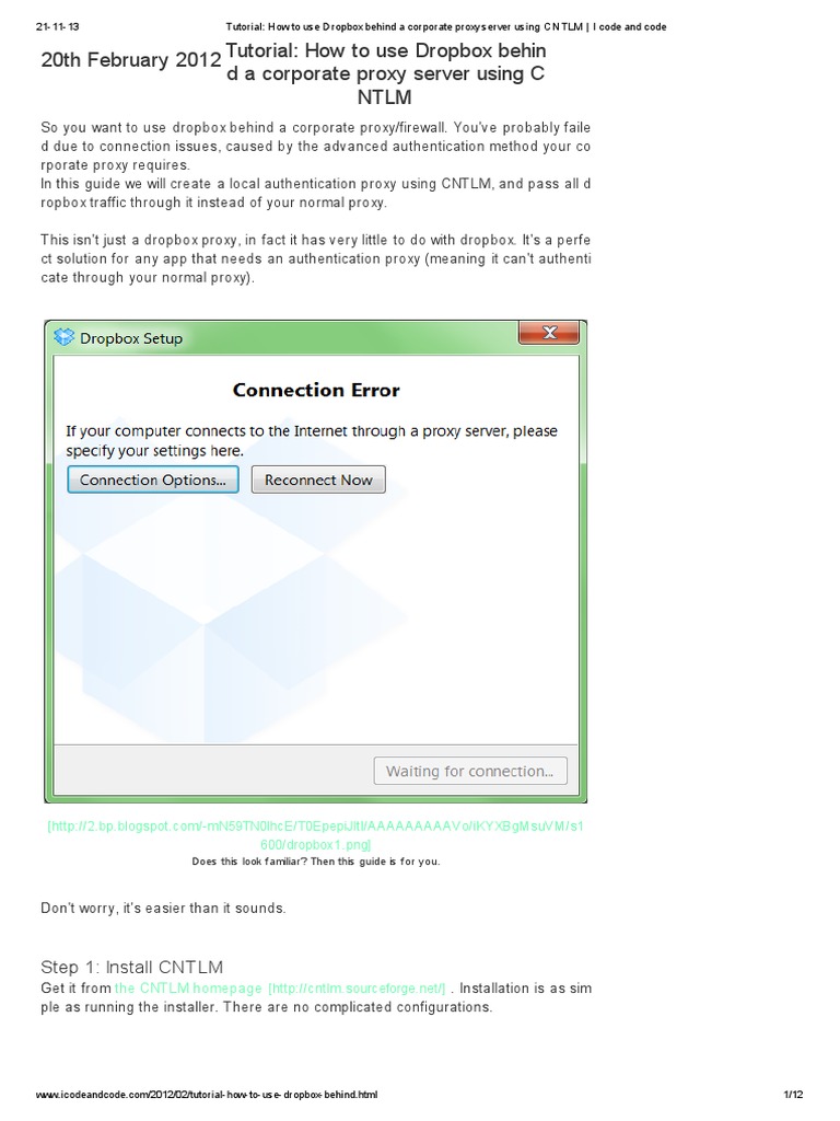 Tutorial - How To Use Dropbox Behind A Corporate Proxy Server Using CNTLM - I Code and Code ...