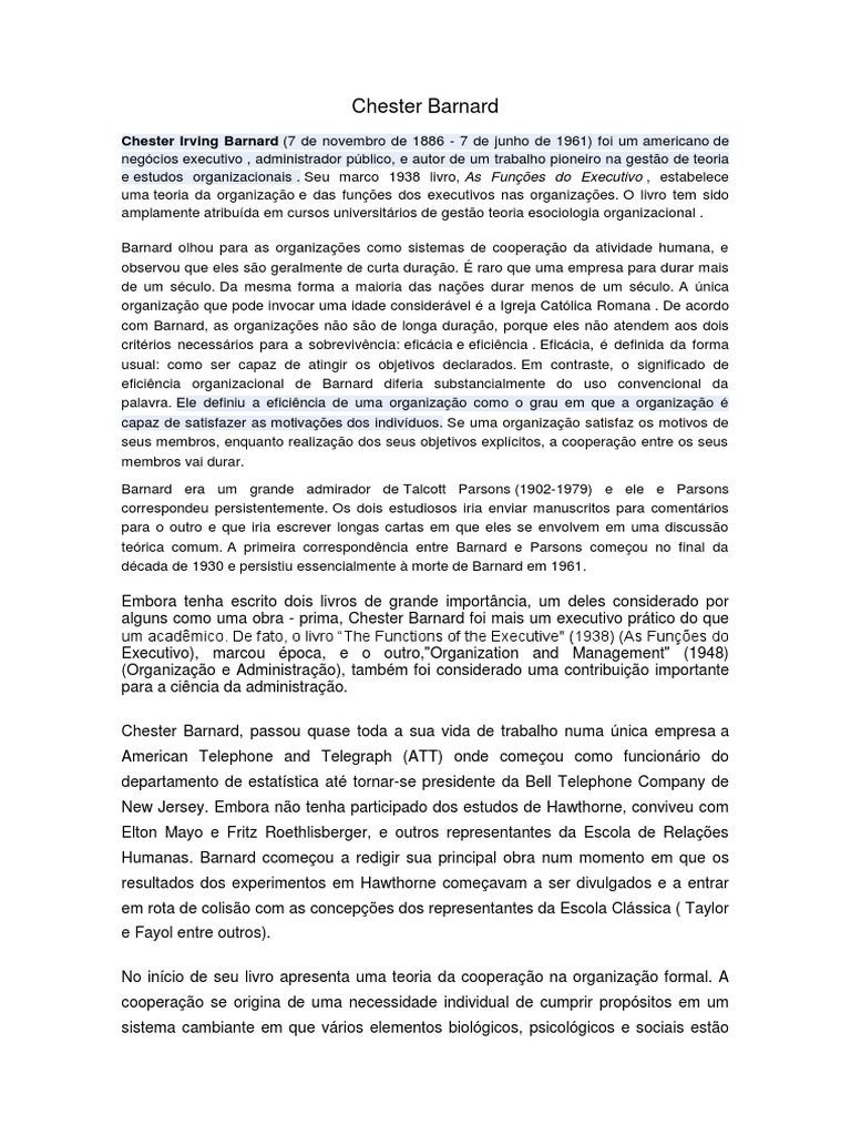Chester Barnard - Administração | PDF | Racionalidade | Tomada de decisões