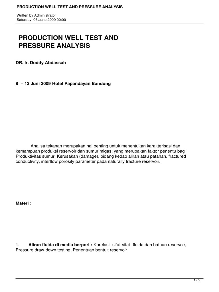 Production Well Testing Workshop | PDF