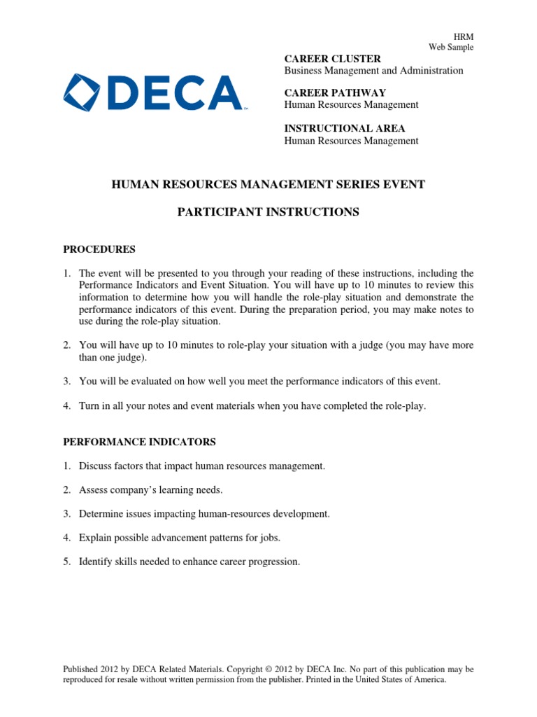 DECA RolePlay | PDF | Human Resource Management | Employment