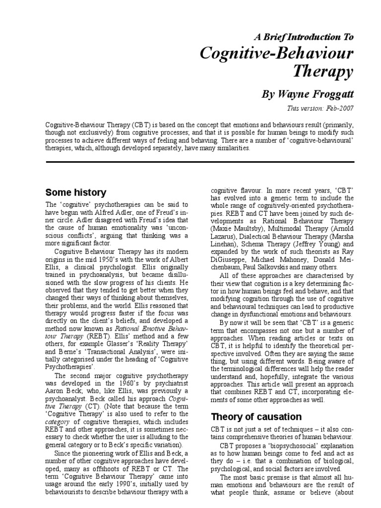 Brief Intro To CBT | PDF | Cognitive Behavioral Therapy | Rational ...