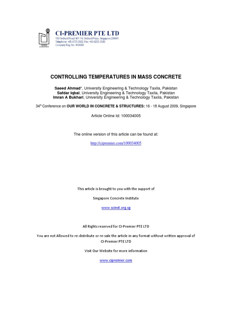 Control Temp in Mass Concrete | PDF | Concrete | Building Engineering