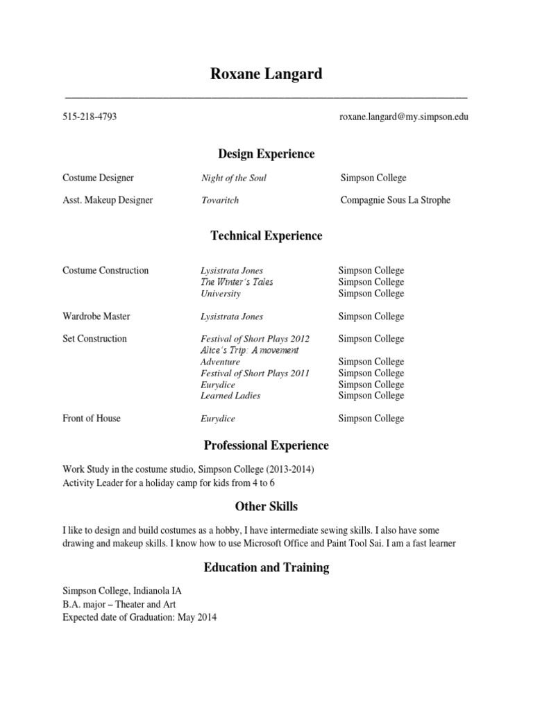 Costume Designer and Technical Experience | PDF