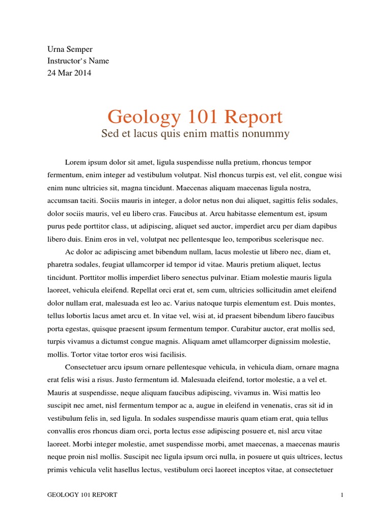 Geology 101 Report: Sed Et Lacus Quis Enim Mattis Nonummy | PDF | Wellness