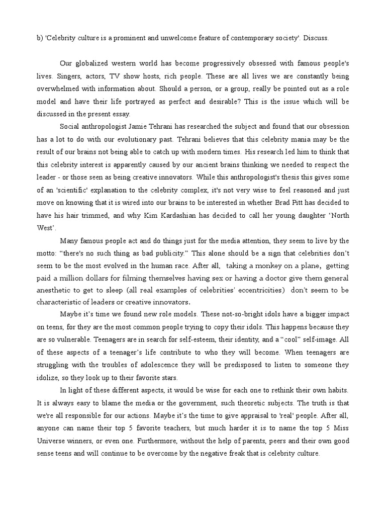 Celebrity Essay | PDF | Celebrity | Adolescence