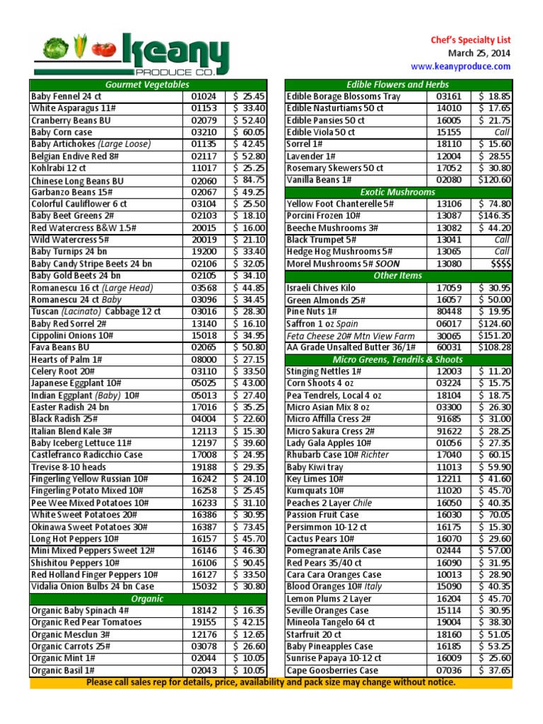 Chef Specialty List 3-25-14 | PDF | Cooking, Food & Wine | Sports ...