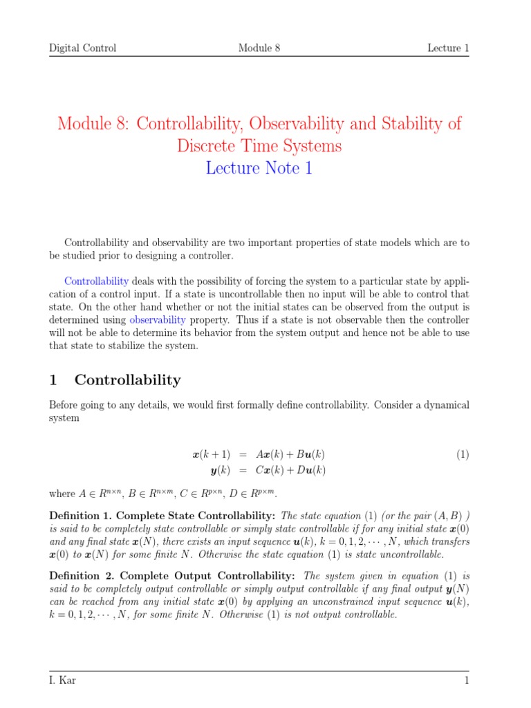 Controllability and Observability in Systems | PDF | Eigenvalues And Eigenvectors | Matrix ...